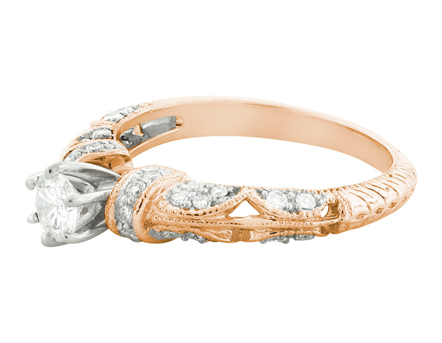 Genuine 3/5Ct Round Cut Diamond Vintage Engagement Ring 14K Rose Gold ...