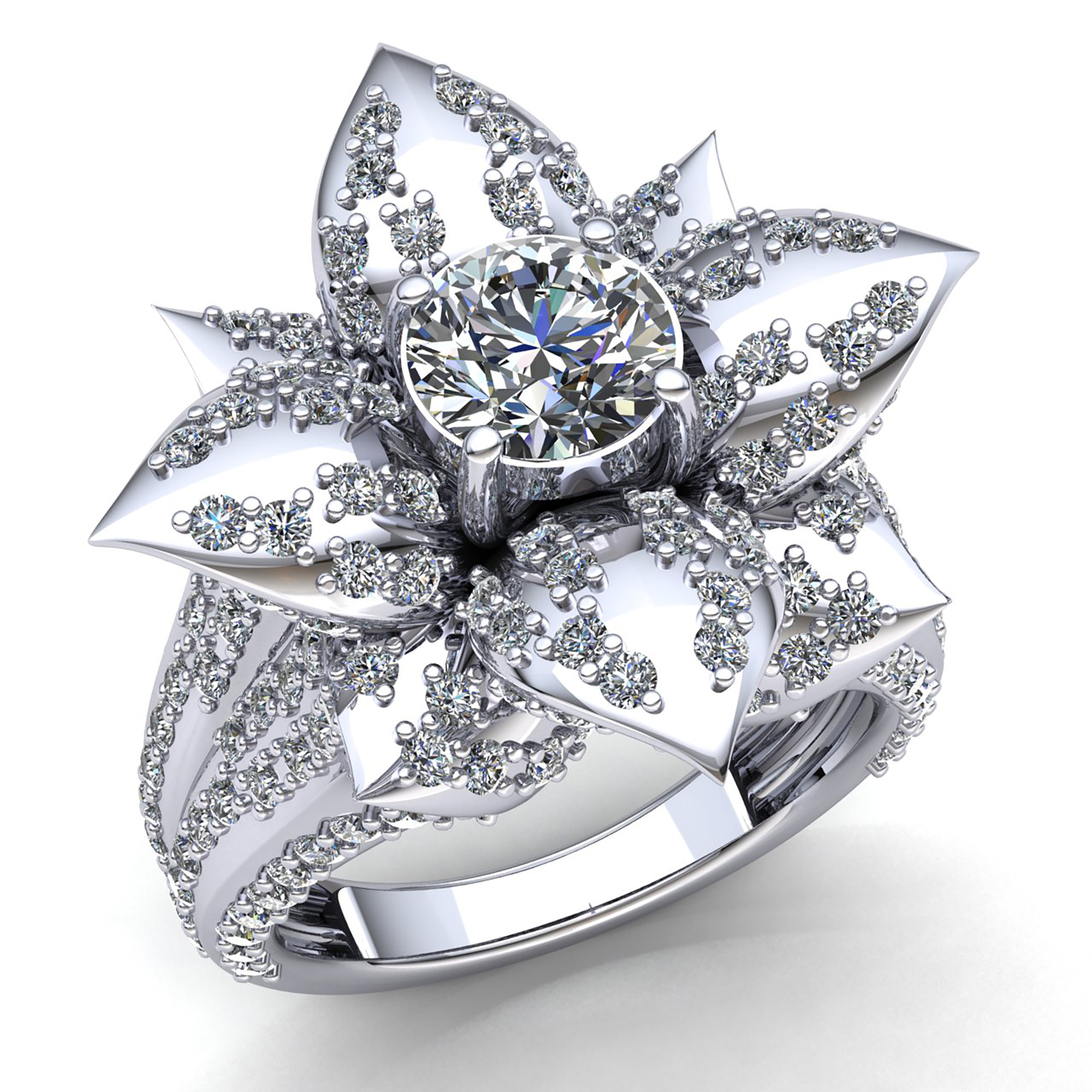 Real 2carat Round Cut Diamond Ladies Bridal Solitaire Flower Fancy Ring ...