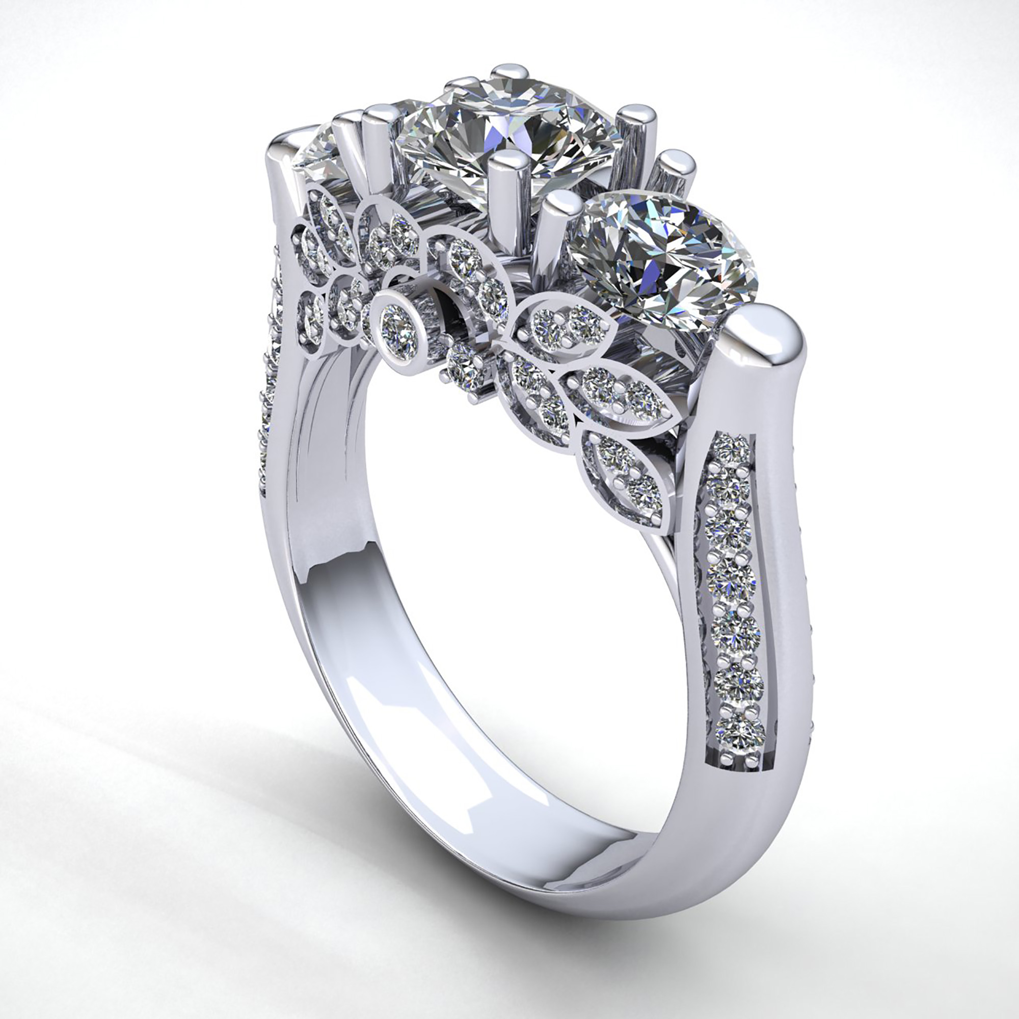 Genuine 3ctw Round Cut Diamond Ladies 3Stone Proposal Engagement Ring ...